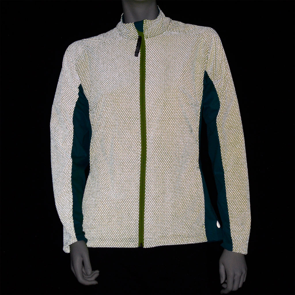 Women's Softshell Dover Reflective Running Jacket in Flo Lime | illumiNITE